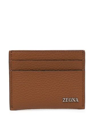 Ermenegildo Zegna porte-cartes en cuir à plaque logo - Marron