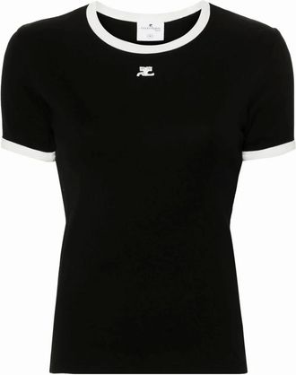 Courr&egrave;ges Femme, Tops, Noir, Taille: 42 FR Signature Contrast T-Shirt
