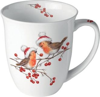 Ambiente Tasse &agrave; caf&eacute; Tasse &agrave; th&eacute; 0,4 l en porcelaine fine S&eacute;rie No&euml;l Robin Rouge-gorge oiseaux branches hiver No&euml;l Avent