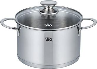 ELO 72551 Fleischtopf 20 cm mit Glasdeckel Serie Galant, Induktion, Edelstahl hochglänzend, mit Literskala und Öl-Dosier-System