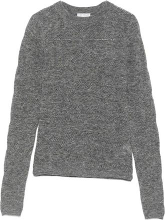Brunello Cucinelli Femme, Pulls, Gris, Taille: 36 FR Pull Ras du Cou en Maille Ajour&eacute;e