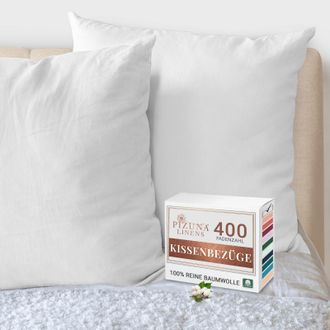 Pizuna Kopfkissenbezug 80x80 Baumwolle 2er Set, 400 Fadenzahl Langstapel Baumwolle Satin Webart Nur Kissenbezug 80x80 cm mit Rei&szlig;verschluss (100% Baumwolle Q