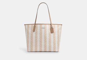 Coach Gro&szlig;e City Tote Aus Signature-Canvas Mit Streifen