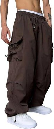 Generic Pantalon de parachute d&eacute;contract&eacute; pour homme, pantalon cargo baggy pour homme, coupe ample, pantalon hip-hop harme avec plusieurs poches, pantalon &eacute;la