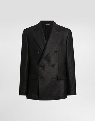 Dolce & Gabbana Zweireihige Jacke Aus Leinenstoff - Mann Anzüge Und Blazer Schwarz 46