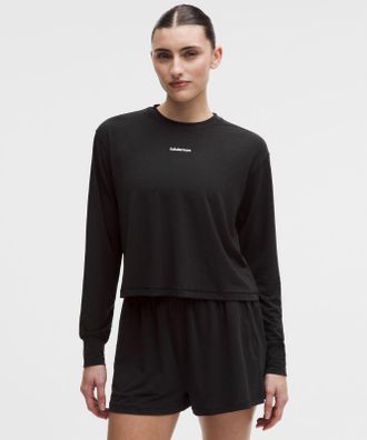 lululemon Trainings-Langarmshirt aus Jersey Logo f&uuml;r Frauen - Gr&ouml;&szlig;e 10 in Black