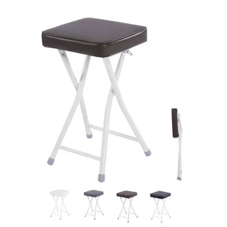 Generic 49 cm Quadratischer Fr&uuml;hst&uuml;cks-Klapphocker, PU-gepolsterter, R&uuml;ckenfreier K&uuml;chenstuhl, Stahlgestell, f&uuml;r Wohnheim, Freizeit- und Spielzimmer(Brown)