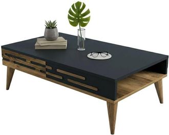 Dmora Wohnzimmertisch Saiph, Niedriger Wohnzimmertisch, Kaffeeregal, Couchtisch f&uuml;r Sofa, 105x35h60 cm, Walnuss und Anthrazit, mit verst&auml;rkter Verpackung