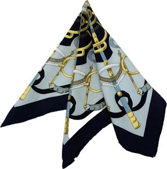 Hermès carré de poche Éperon DOr en soie (1986-1998) - Bleu