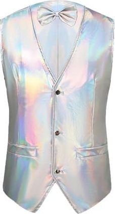 Generic Gilet brillant &agrave; col en V pour homme, gilet &agrave; simple boutonnage brillant, tendance, coupe ajust&eacute;e, haut de gamme et luxueux, gilet l&eacute;ger unique confor