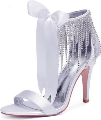 Generic Chaussures De Mariage Sandales &Agrave; Talons Hauts Femmes Mari&eacute;e Sexy Open Toe Stylet Talons Bureau Travail Soir 10.5Cm,Blanc,42 EU