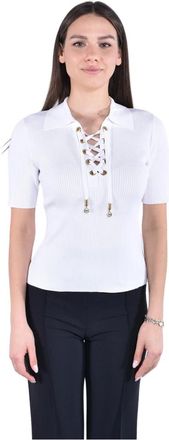 Michael Kors Femme, Tops, Blanc, Taille: 38 FR Polo en maille c&ocirc;tel&eacute;e et dentelle