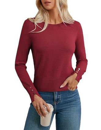 Grace Karin Pull &agrave; manches longues pour femme, col rond, coupe ajust&eacute;e, pull &eacute;l&eacute;gant pour lautomne, Cl0244-05/rouge, S