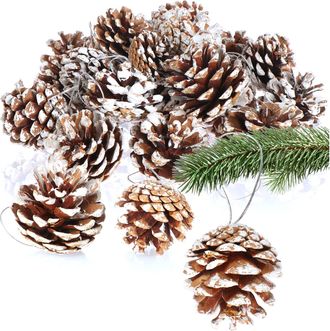 Com-Four 25x Anhänger Tannenzapfen mit weißen Spitzen - Pinienzapfen als Weihnachtsdekoration - Zapfen Deko zum Anhängen - Bastel Set - Weihnachtsschmuck (30 Z