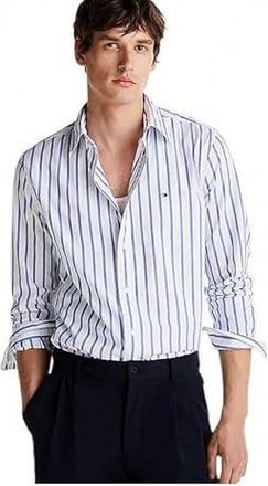 Tommy Hilfiger Chemise Homme Flex Poplin Nautical en Coton, Multicolore (Wedge Blue/Optic White), 3XL