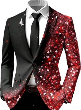 Generic Costume Noël Homme Manches Longues, Veste Noel Homme Imprimé Blazer De Noël pour Les Affaires Et Le Commerce Christmas La Mode Loisirs Cool Chic Et Fo