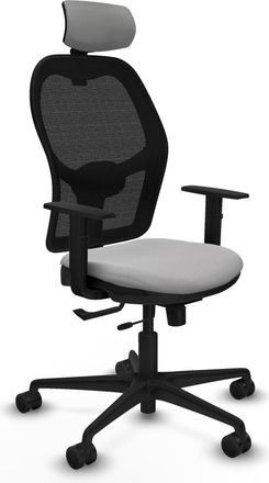 Piqueras y Crespo Ergonomischer Computerstuhl mit 1D-Armen, h&ouml;henverstellbare Lendenwirbelst&uuml;tze und h&ouml;henverstellbares Kopfteil, Schwarz / Hellgrau