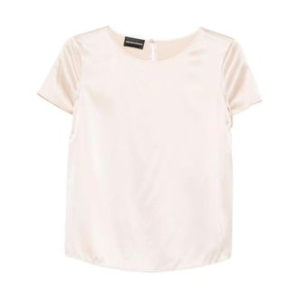 Emporio Armani Kurz&auml;rmelige Seidenbluse aus Satin - - Tops - Damen - Rosa - 2XS