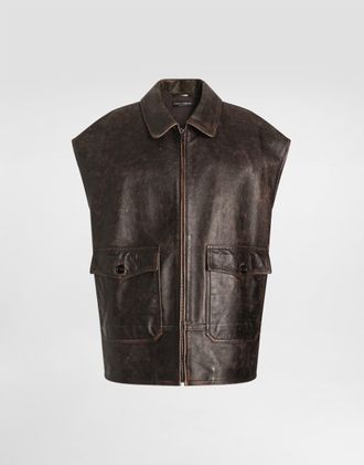 Dolce & Gabbana Bull Leather Vest - Frau M&auml;ntel Und Jacken Braun 40