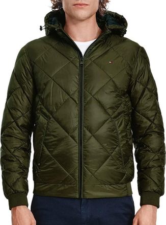 Tommy Hilfiger Herren Diamond Steppjacke mit Kapuze Gr. Small, Olivenholz