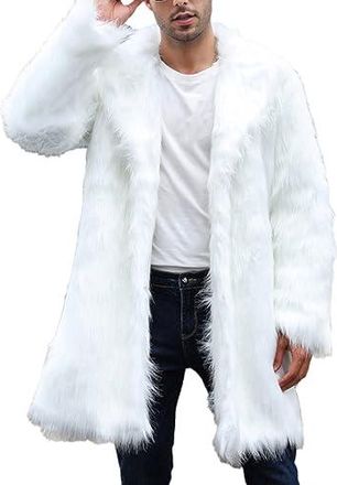 Generic Manteau dhiver chaud en fausse fourrure pour homme, manteau long, épais et moelleux, col retourné, vêtements dextérieur à manches longues, trench ther