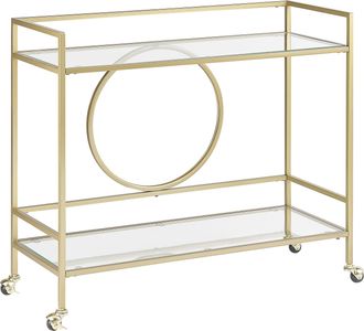 Beliani Servierwagen Glasplatte transparent/Gold mit Rollen glamourös Kerry