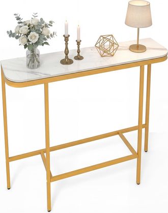 Giantex Konsolentisch schmal, Flurtisch mit Kippschutz, Eingangstisch mit Verstellbaren Beinen, Ausstellungstisch f&uuml;r Wohnzimmer & Flur, 110 x 30 x 91 cm(Wei&szlig;
