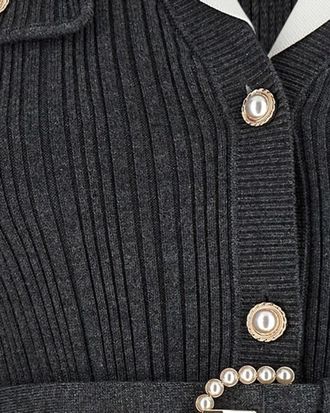 Self Portrait Ribbed Knit Cardigan - Gray