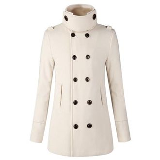 Generic Manteau dhiver pour homme - Long manteau &agrave; double boutonnage avec col haut - Coupe-vent - Veste dhiver - Manteau en laine - Doublure chaude - Manteau 