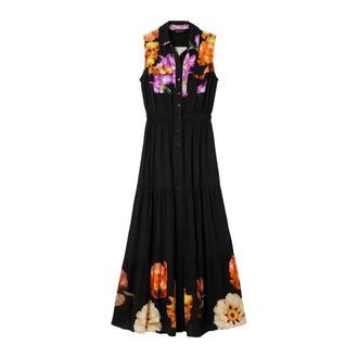 Desigual Femme, Robes, Noir, Taille: 38 FR Robe Chemise Sans Manches Florale