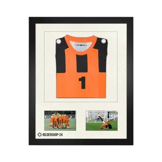 Bildershop-24 Bilderrahmen Trikotrahmen stabil RahmBig Schwarz 50 X 70 cm Rahmen f&uuml;r Trikots, Sport Shirts + Passepartout Cremewei&szlig;
