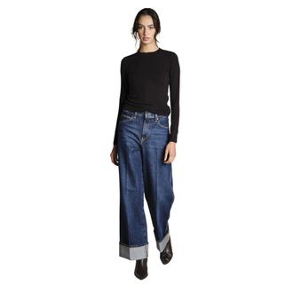 Frame Denim Rippstrick-Rundhals-Shirt - - Tops - Damen - Schwarzk - S