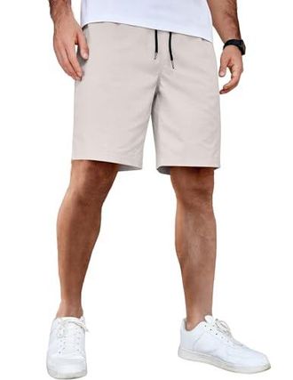 Coofandy Short d&eacute;t&eacute; d&eacute;contract&eacute; en coton avec cordon de serrage pour homme avec poches, gris clair, 3XL