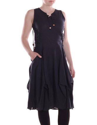 vishes Midikleid Knielanges Kleid Baumwolle Casual verstellbares Kleid im Lagen-Design Alternative Bekleidung, Ethno, Hippie, Retro Style