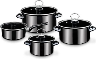 GSW Kochtopf-Set Profi-Black-Star - hochwertiges Topfset bestehend aus 3 T&ouml;pfen und 1 Kasserolle, inkl. Deckel, auch f&uuml;r Induktion - Stahl-Emaille, 7-teil