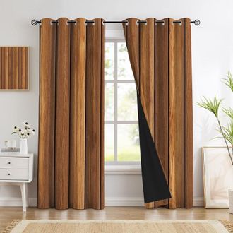 Generic Blickdichte Vorh&auml;nge Holzstreifen Motiv, Verdunklungsvorh&auml;nge Mit &Ouml;sen H160Xb140Cm, 2Er Set, Braun Vintage-Landhausstil Gardinen Wohnzimmer Schlafzimm