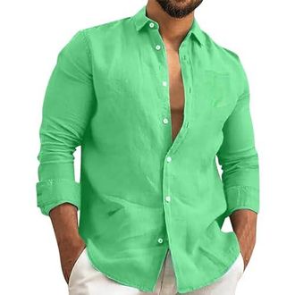 Generic Chemise boutonn&eacute;e en coton et lin pour homme, chemise de couleur unie, chemise essentielle et minimaliste, chemises polyvalentes, l&eacute;g&egrave;res et confortab