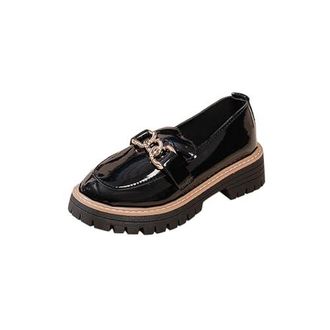 Generic Mocassins pour femme &agrave; talons &eacute;pais - Couleur unie - Style d&eacute;contract&eacute; - En cuir verni - Antid&eacute;rapants - Confortables - Chaussures classiques - Chauss