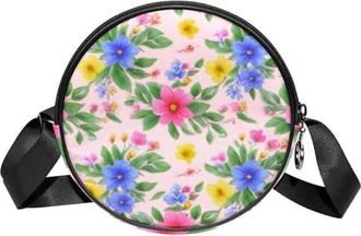 Generic Sac &agrave; bandouli&egrave;re rond pour femme, motif fleurs color&eacute;es, petit sac &agrave; bandouli&egrave;re avec fermeture &eacute;clair, bretelles r&eacute;glables, sac &agrave; main rond d&eacute;contra