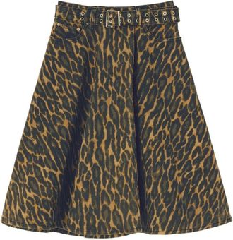 Ganni Femme, Jupes, Vert, Taille: 38 FR Jupe Portefeuille en Jean L&eacute;opard