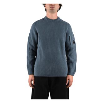 C.P. Company C.p. Company - Pull &agrave; col rond en maille c&ocirc;tel&eacute;e - Homme - Pulls - Bleu - Taille: M
