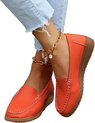 Onsoyours Mokassins Damen Weiches Leder Halbschuhe rutschfest Loafers Slipper Flache Lauflernschuhe Bootsschuhe B Orange 38 EU