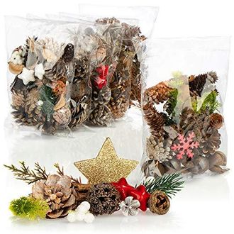 Com-Four 6X Décorations de noël dans Un Sachet avec cônes - étoiles et brindilles - Flocons et Paillettes
