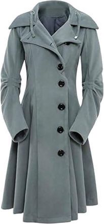 Generic Trench en laine pour femme - Long à double boutonnage - Coupe ajustée - À capuche - Style gothique - Manteau dhiver en laine épaisse avec ceintures, g