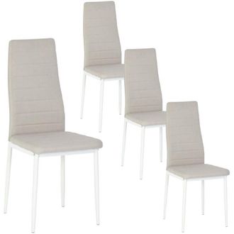 Eggree Lot de 4 Chaises Design Beige Tissu Scandinave Chaise de Salle &agrave; manger