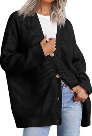 Generic Cardigan Oversize &agrave; col en V et Manches Longues pour Femme, v&ecirc;tement dext&eacute;rieur boutonn&eacute; sur Le Devant, Pull d&eacute;contract&eacute; en Tricot