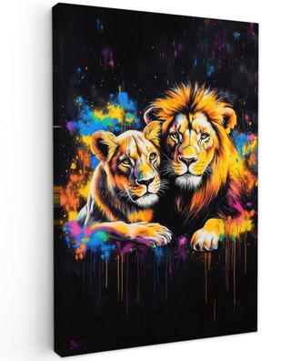 MuchoWow &copy; Bild auf Leinwand 60x90 cm Schlafzimmer Bilder Badezimmer Wand Deko Wohnzimmer Modern Wanddeko Bilderwand Geschenk L&ouml;wen - Malerei - Farben