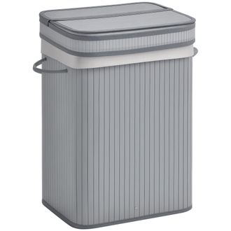 HOMCOM Bambus Wäschekorb schmal mit Deckel 70 L Wäschesammler mit Griffen, herausnehmbarer Wäschesack, Laundry Baskets für Waschküche Schlafzimmer Badezimmer