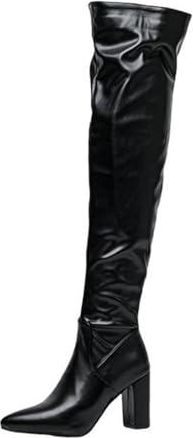 Generic Bottes montantes au-dessus du genou pour femme - Talon bloc haut - Bout pointu - Chaussures dhiver &agrave; enfiler, Noir, 38.5 EU