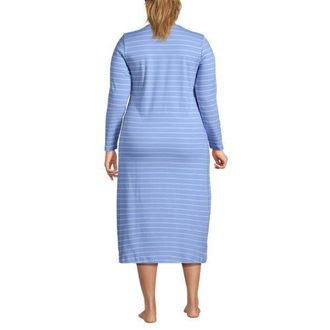 Lands End Wadenlanges Langarm-Nachthemd aus reiner Baumwolle, Damen, Größe:56-58 plus, Weiß, Baumwolle, by Lands End